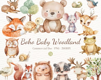 Watercolor Cute Woodland Animals Clipart, Woodland Baby Shower Clipart ...