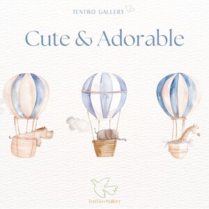 Animals in Hot Air Balloons Clipart, Cute Watercolor Safari Animals ...