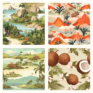 Vintage Tropical Seamless Digital Paper, Printable Tropical Island ...