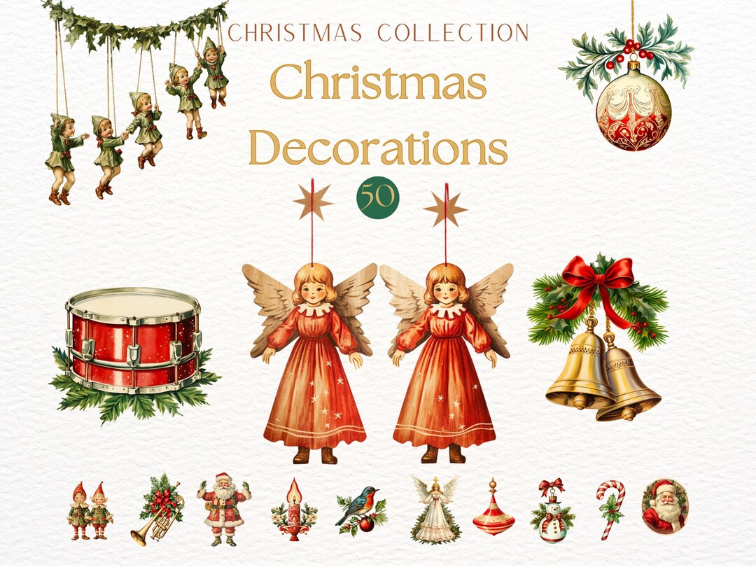 Christmas Decorations Clipart, Vintage Christmas Graphics, Classic ...