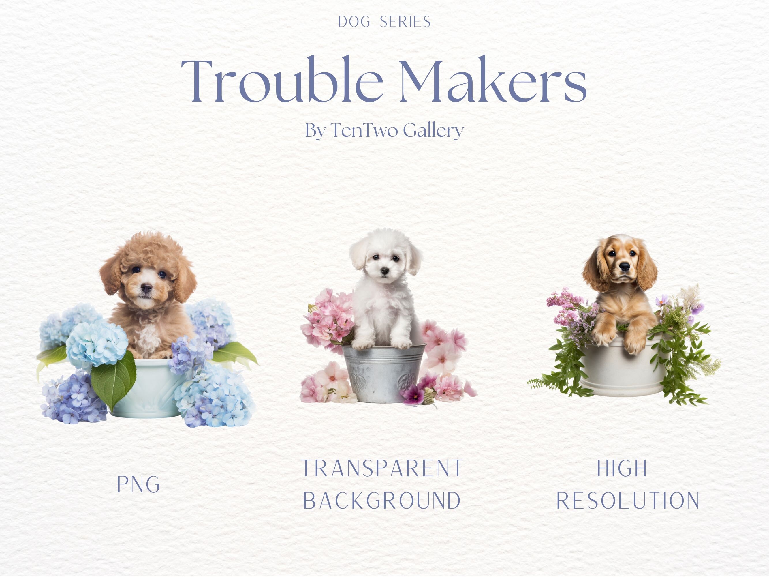 Cute Puppies With Flowers Clipart, Adorable Puppy Dogs Clipart, Dog ...