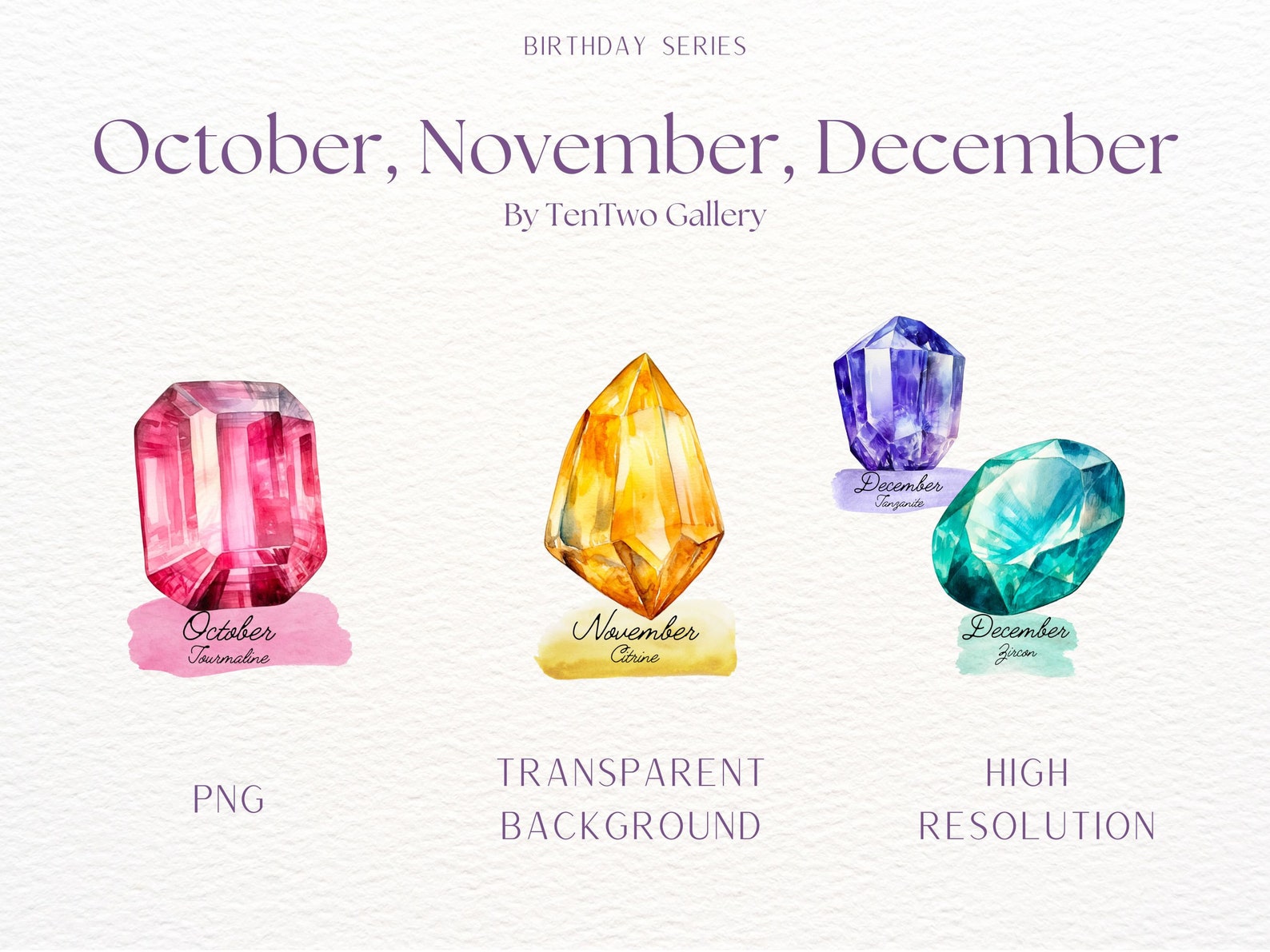 Birthstones Clipart, Watercolour Birth Gems Sublimation, All 21 ...