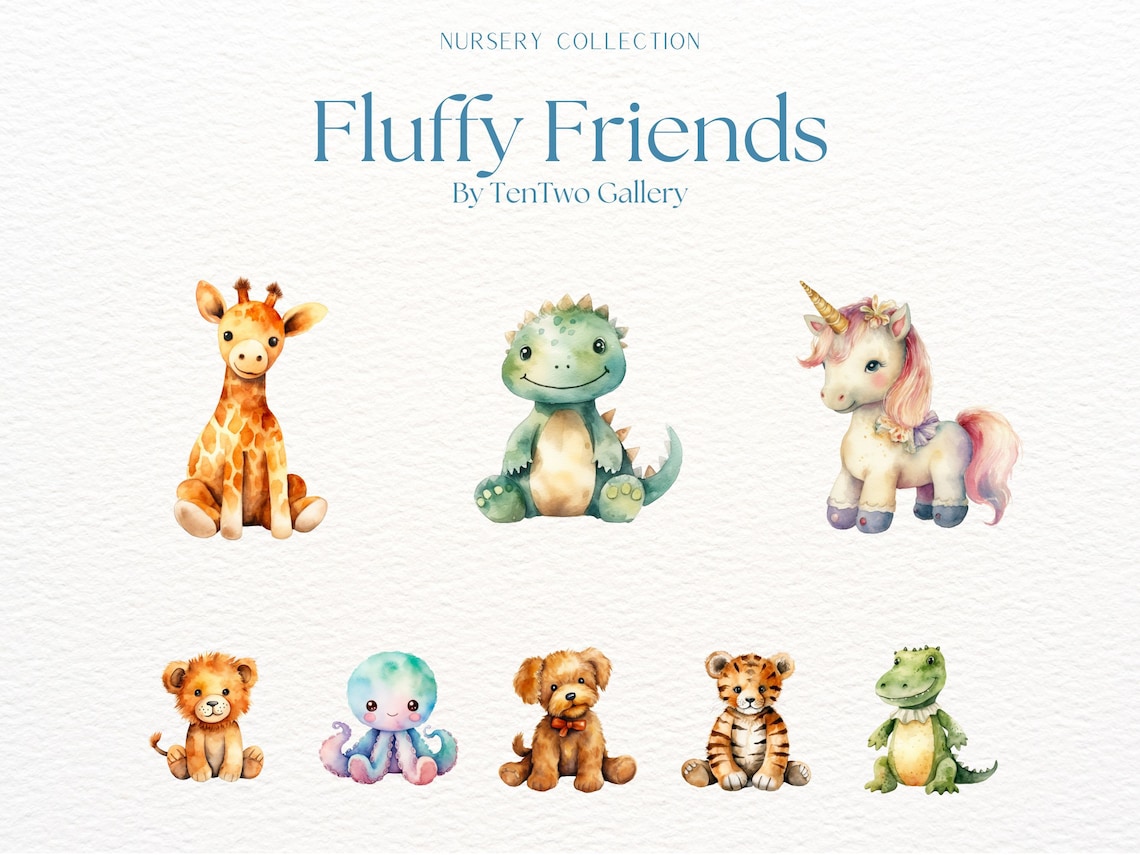 Kids Playroom Clipart, Baby Watercolor Nursery Animal Clipart, Kids ...