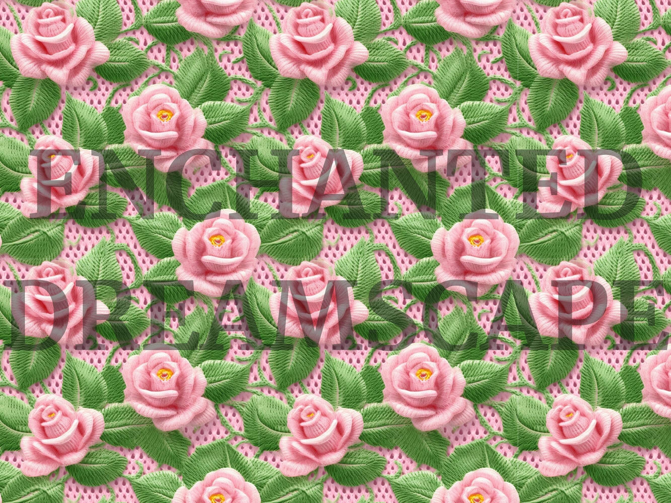 Faux Knitted Pink Roses, Crochet Seamless Pattern, Cute Roses Seamless ...