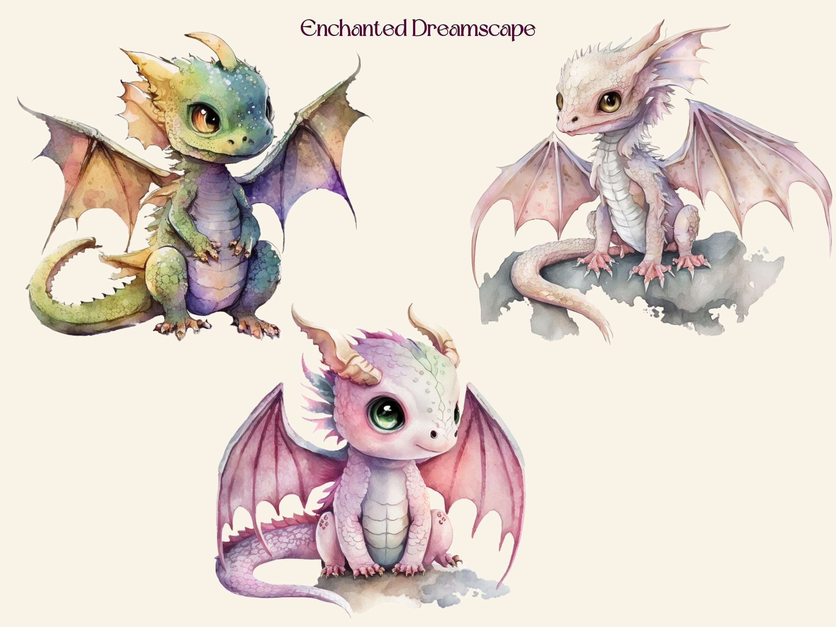 Cute Dragons Clipart Watercolour Clipart Adorable Dragons - Etsy