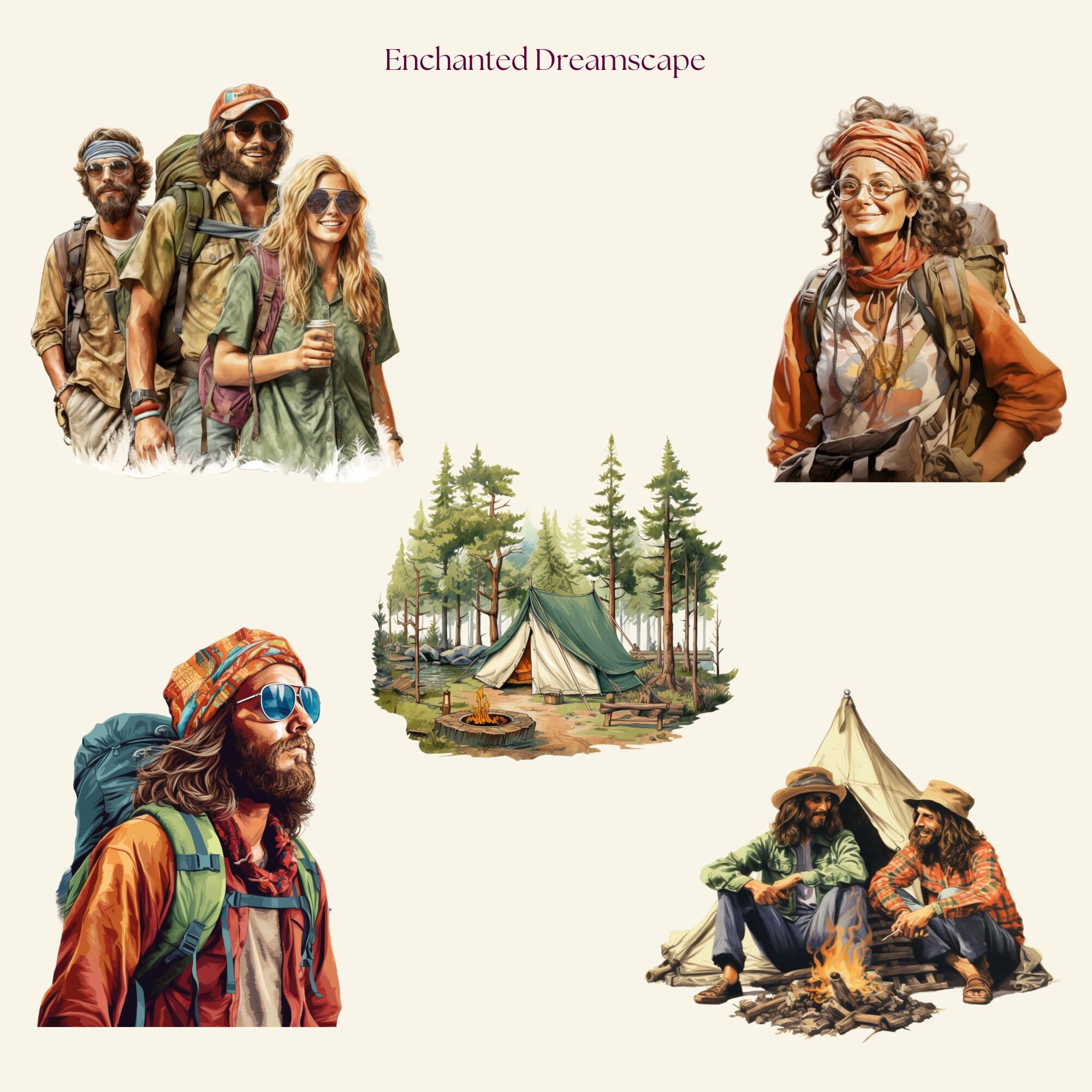 70's Backpackers Clipart Bundle Vintage Outdoor Clipart Hiking Clipart ...