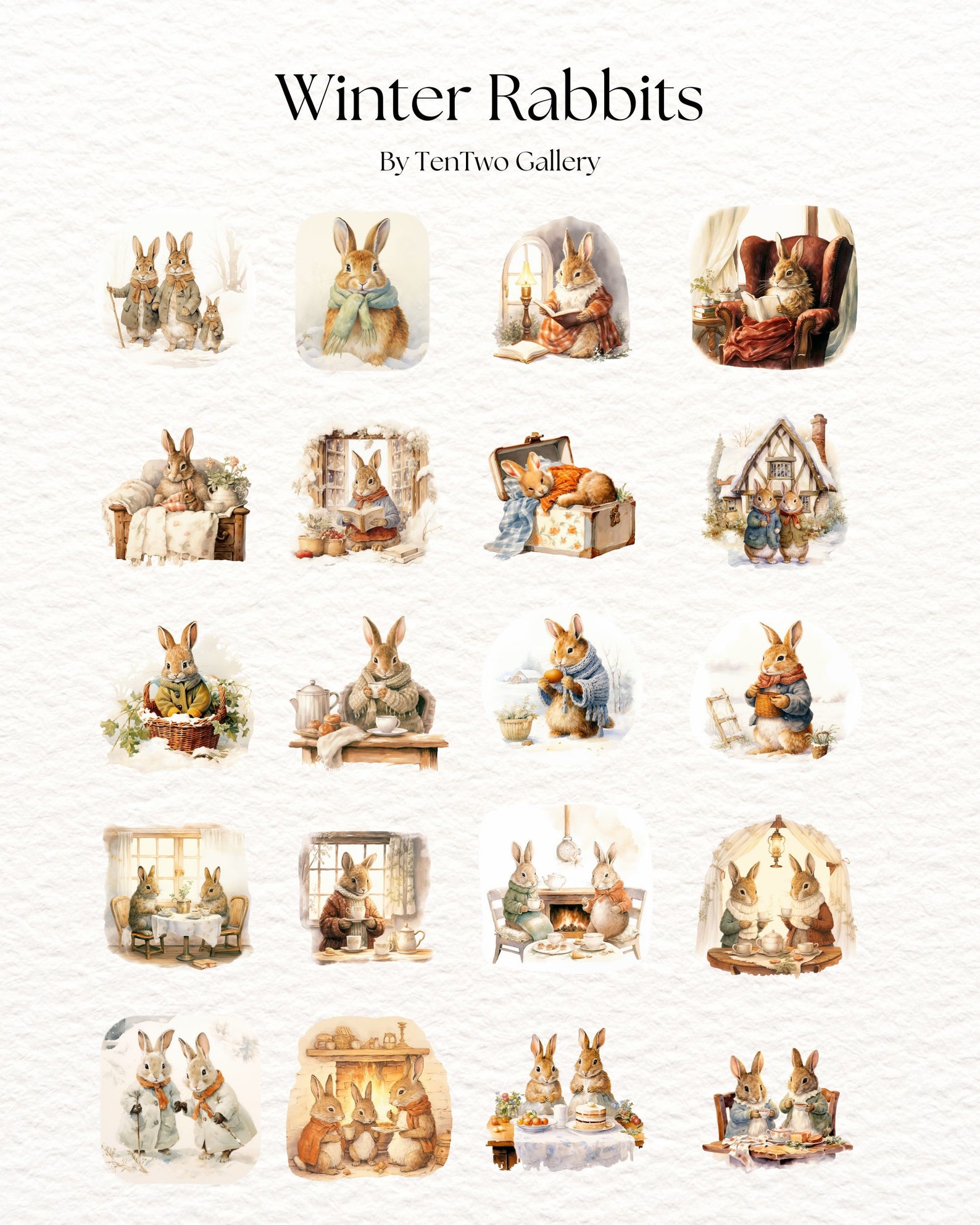 Winter Rabbits Clipart | Watercolor Bunny Clipart | Cute Winter Animals ...
