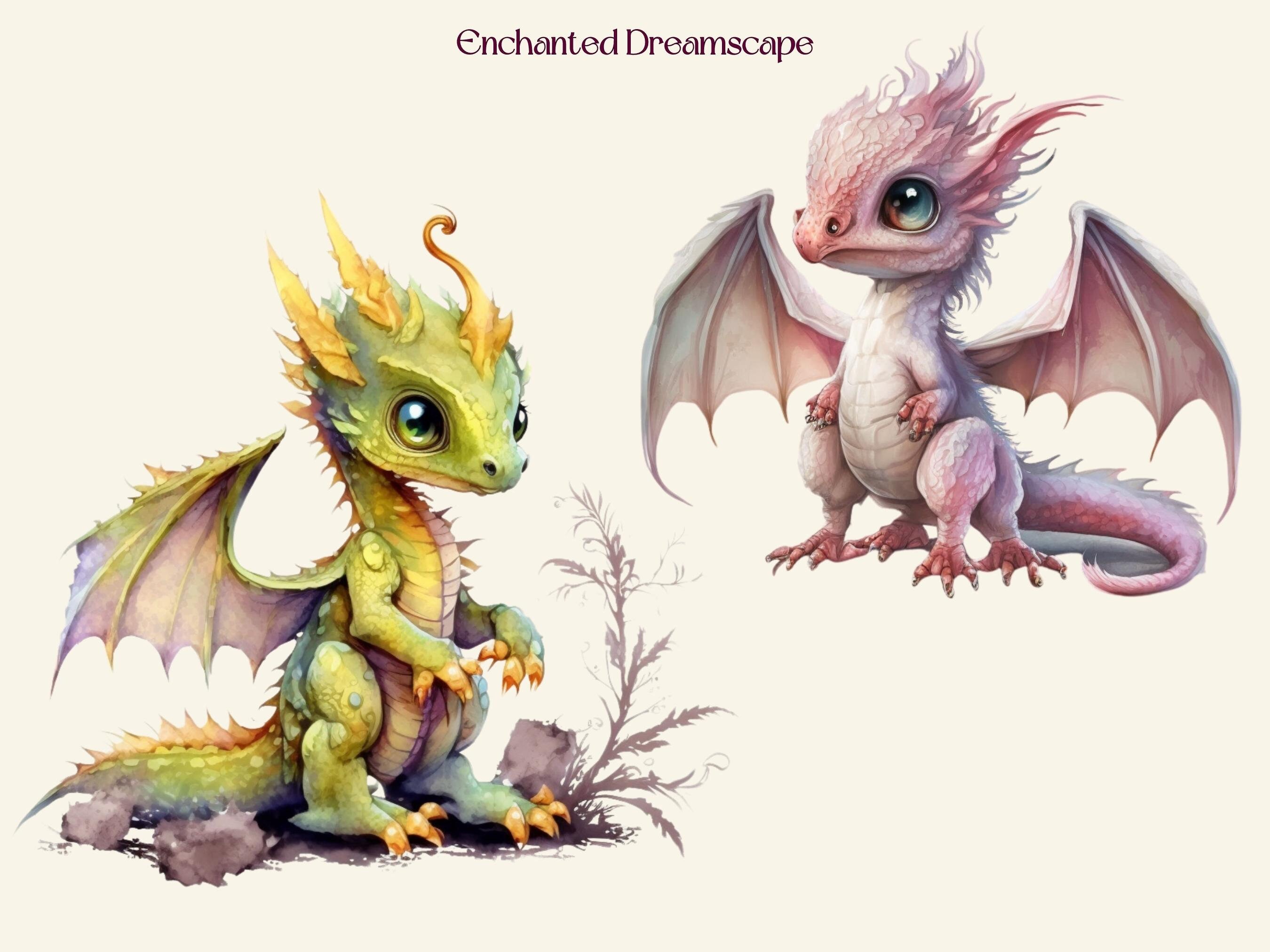 Cute Dragons Clipart Watercolour Clipart Adorable Dragons - Etsy