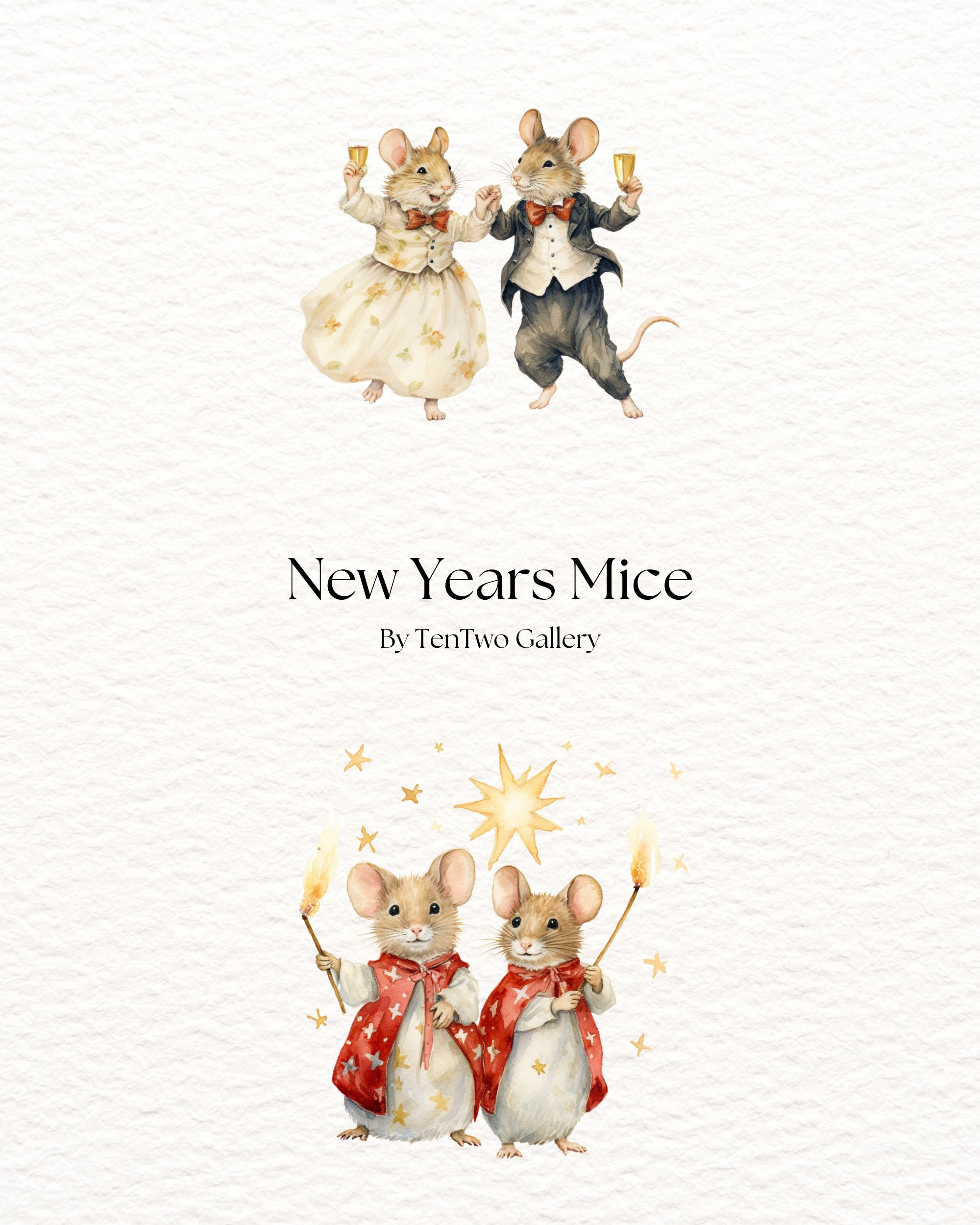 New Years Mice Clipart Watercolor Party Clipart Cute New Years ...