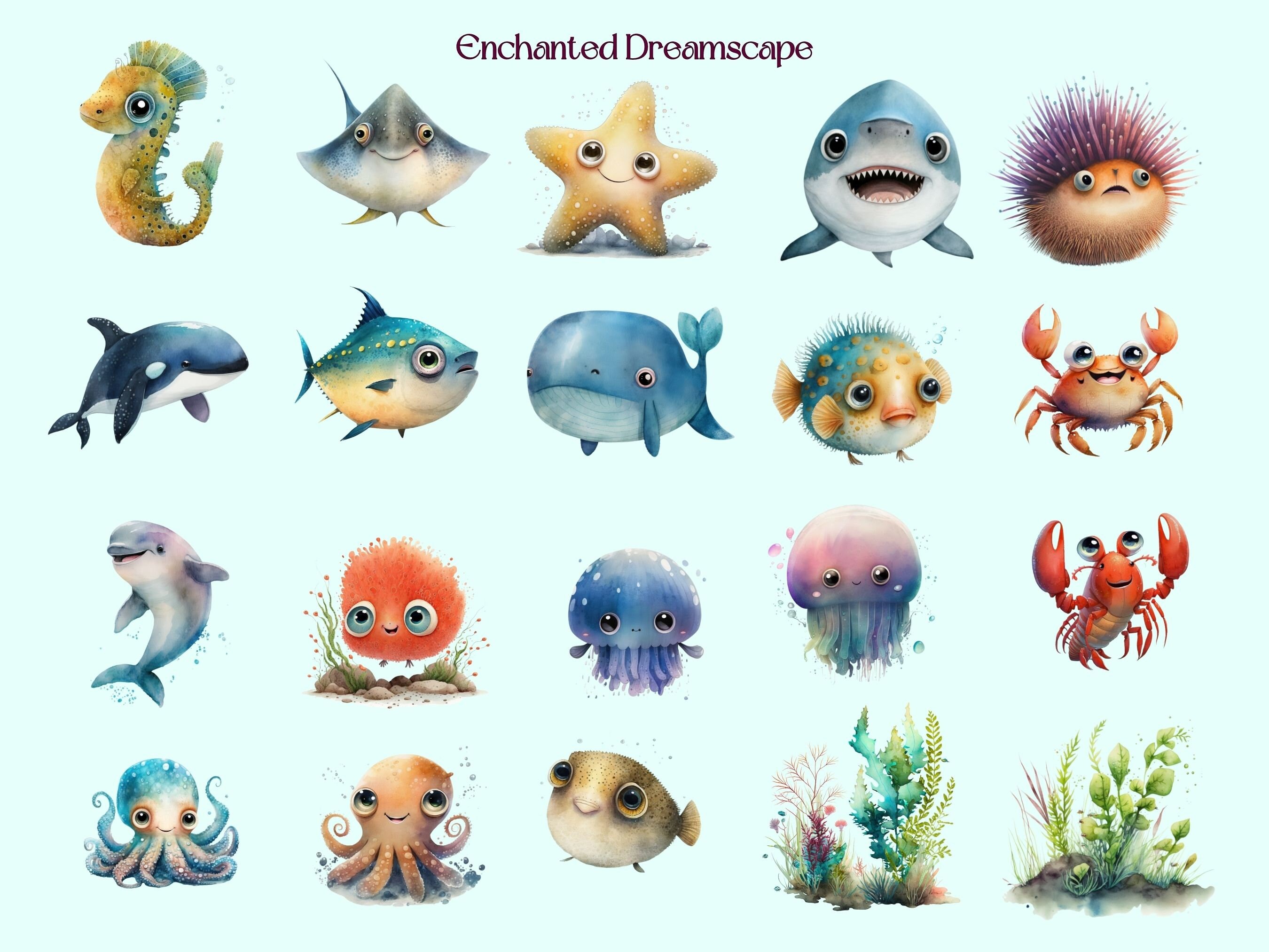 Watercolour Ocean Animals Clipart Under the Sea Clipart - Etsy