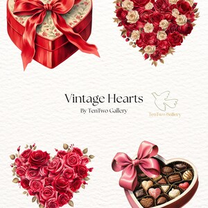 Vintage Hearts Clipart | Valentines Day Clipart | Retro Hearts PNG ...