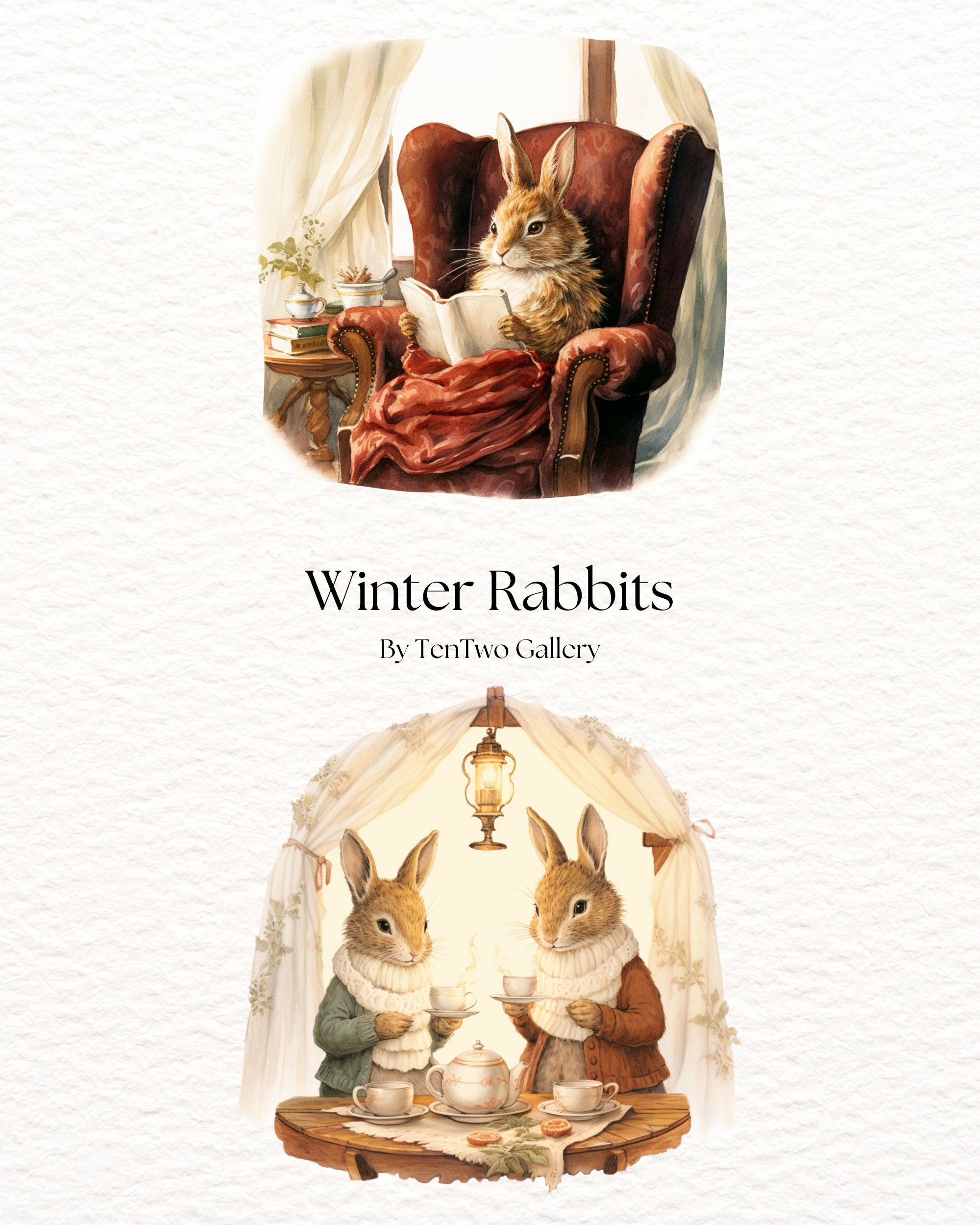 Winter Rabbits Clipart | Watercolor Bunny Clipart | Cute Winter Animals ...
