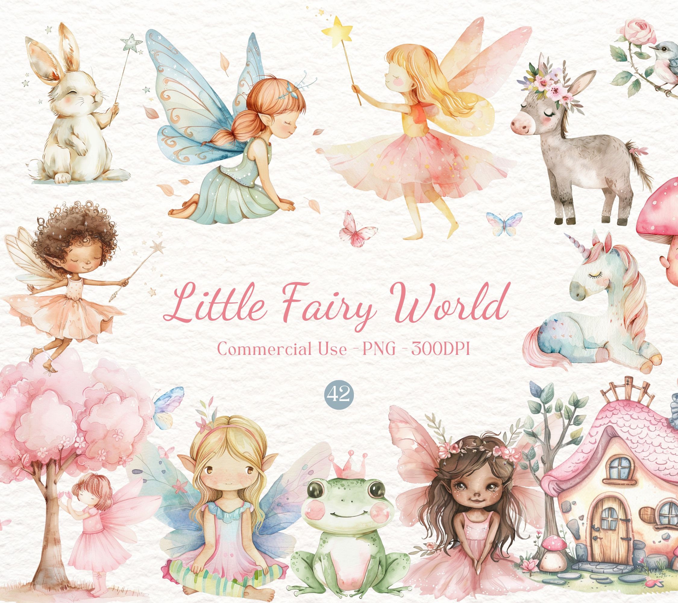 Watercolor Fairy Clipart, Pink Fairy PNG, Fairy Garden, Mushroom ...