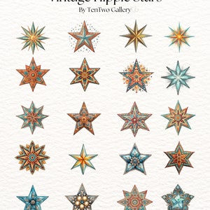 Vintage Hippie Stars Clipart | Stars PNG | Groovy Stars Illustrations ...