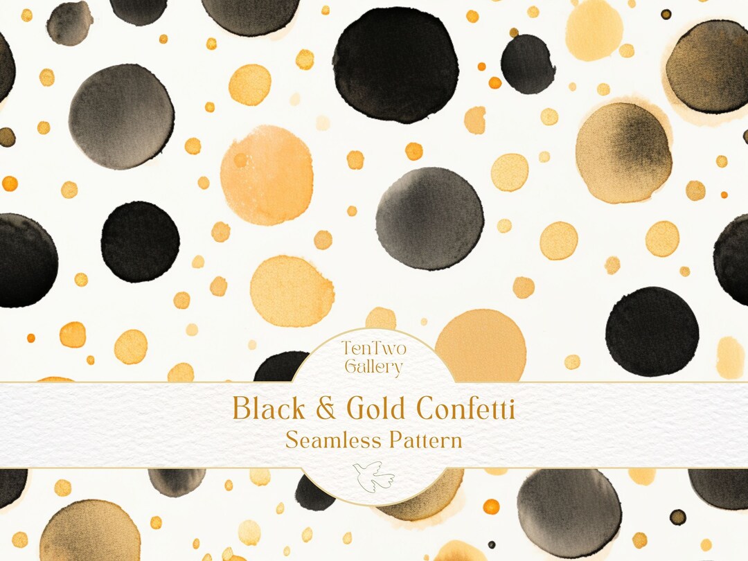 Black and Gold Confetti Seamless Pattern, Watercolor File for Fabric ...