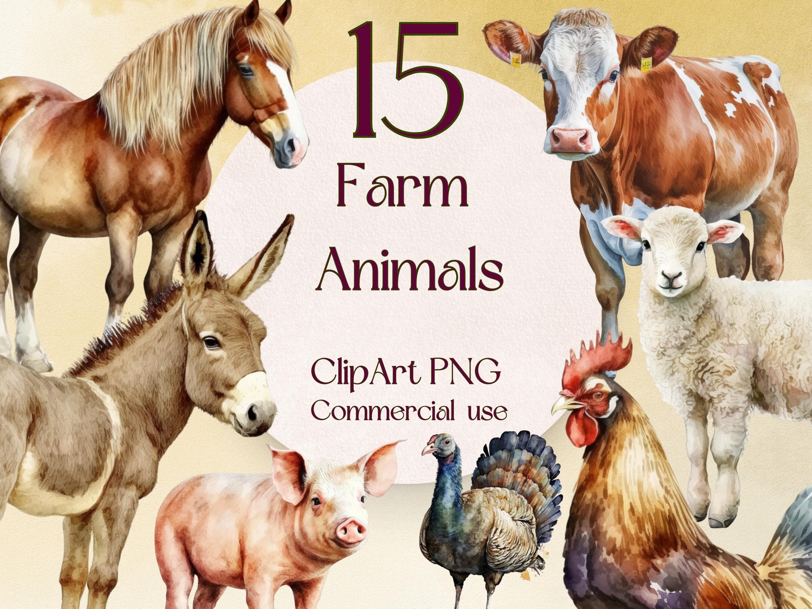 Watercolour Farm Animals Clipart PNG Farm Animals Clipart - Etsy