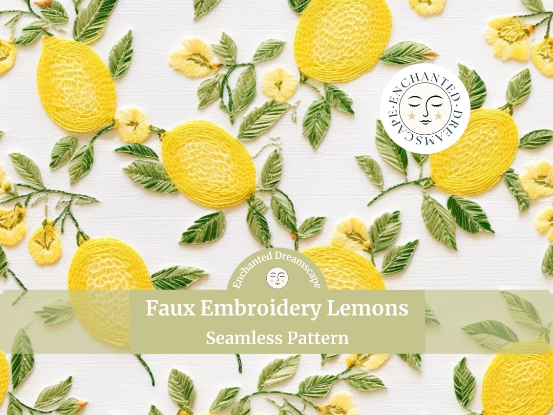 Lemons Faux Embroidery Seamless Pattern, Fruit Seamless File for Fabric ...