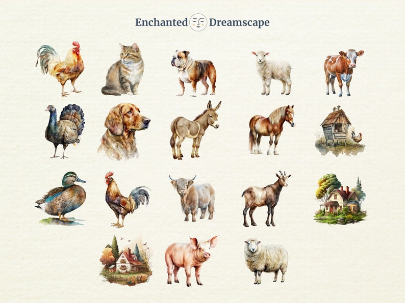 Watercolour Farm Animals Clipart | PNG | Farm Animals Clipart Bundle ...