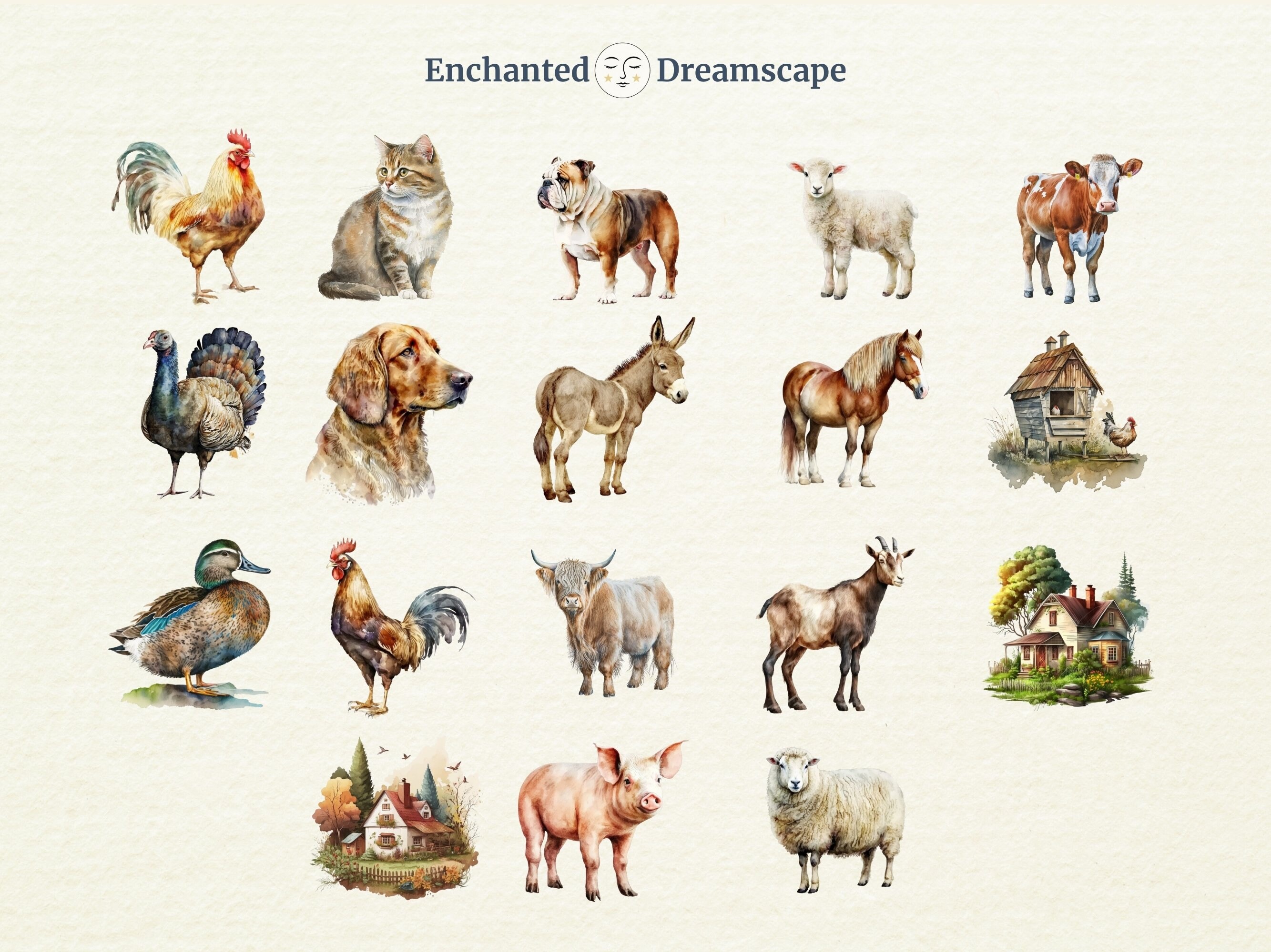 Watercolour Farm Animals Clipart | PNG | Farm Animals Clipart Bundle ...
