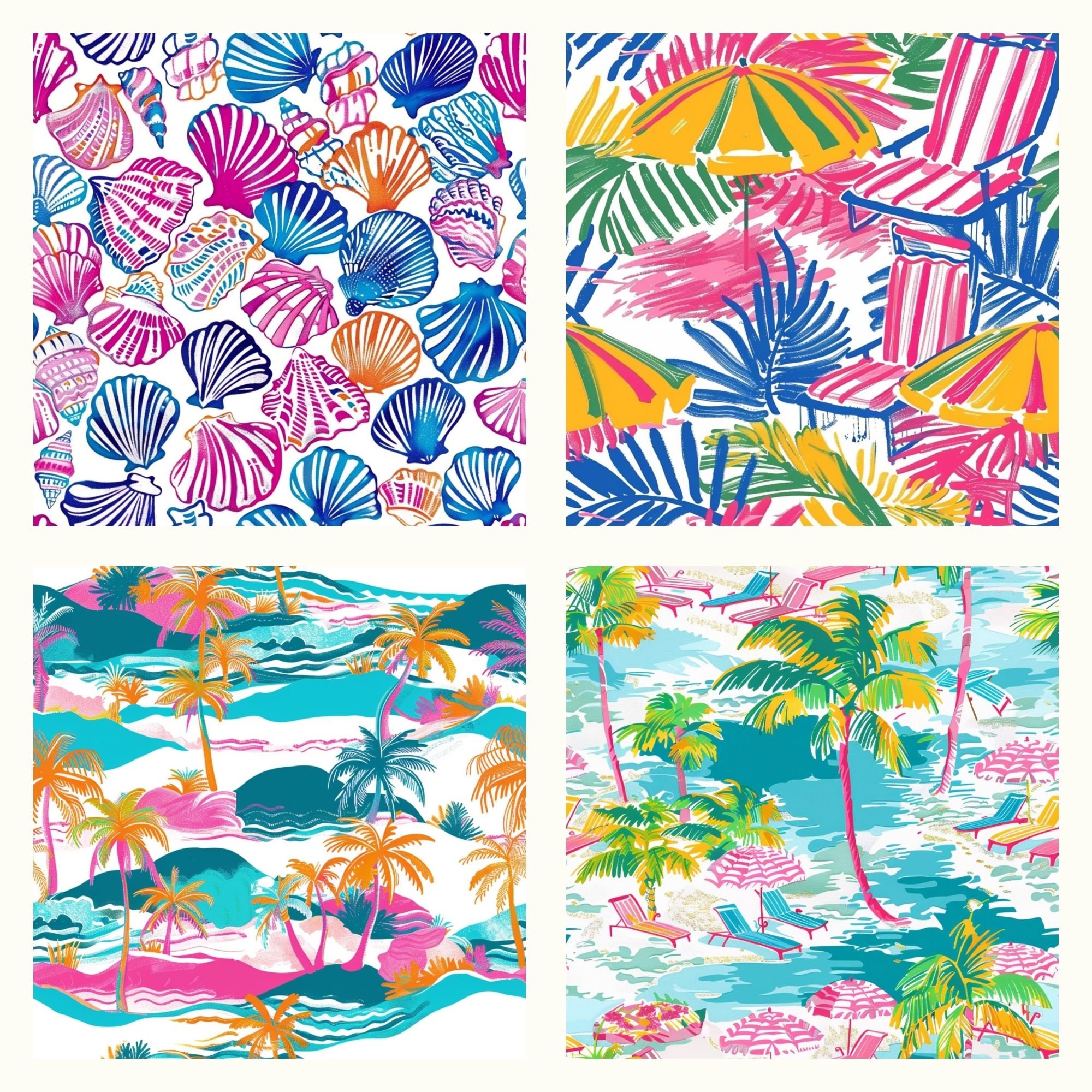 Neon Beach Seamless Digital Paper, Printable Summer Beachy Scrapbook ...