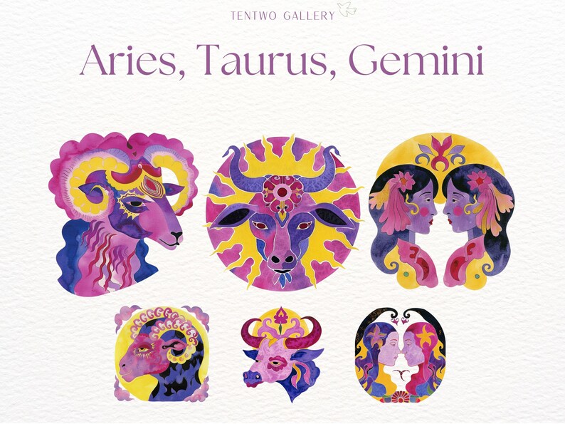 70's Zodiac Signs Clipart, Astrology Graphics, Retro Zodiac Symbols ...