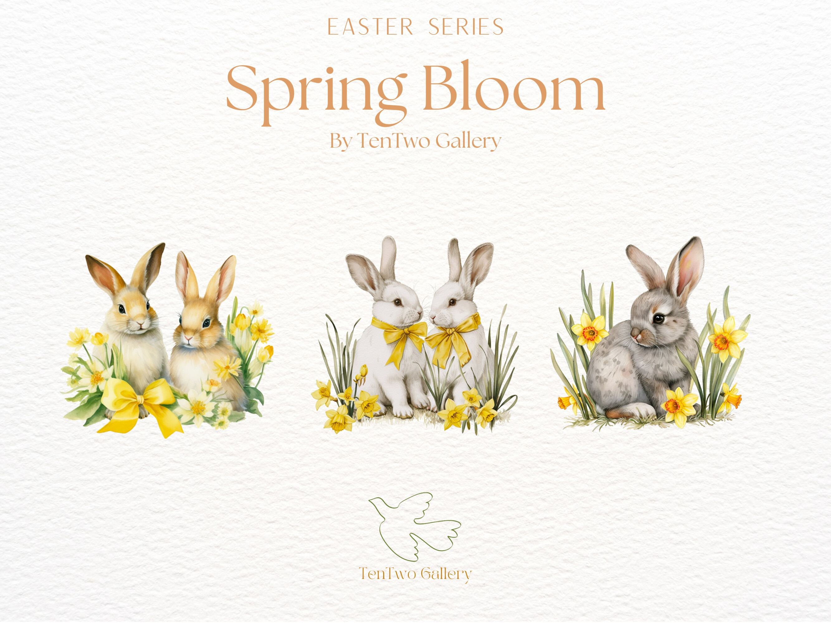 Easter Bunnies Clipart, Cute Bunny Graphics, Watercolor Floral Bunnies ...