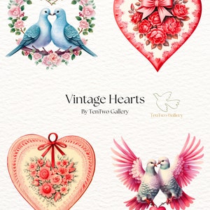 Vintage Hearts Clipart | Valentines Day Clipart | Retro Hearts PNG ...