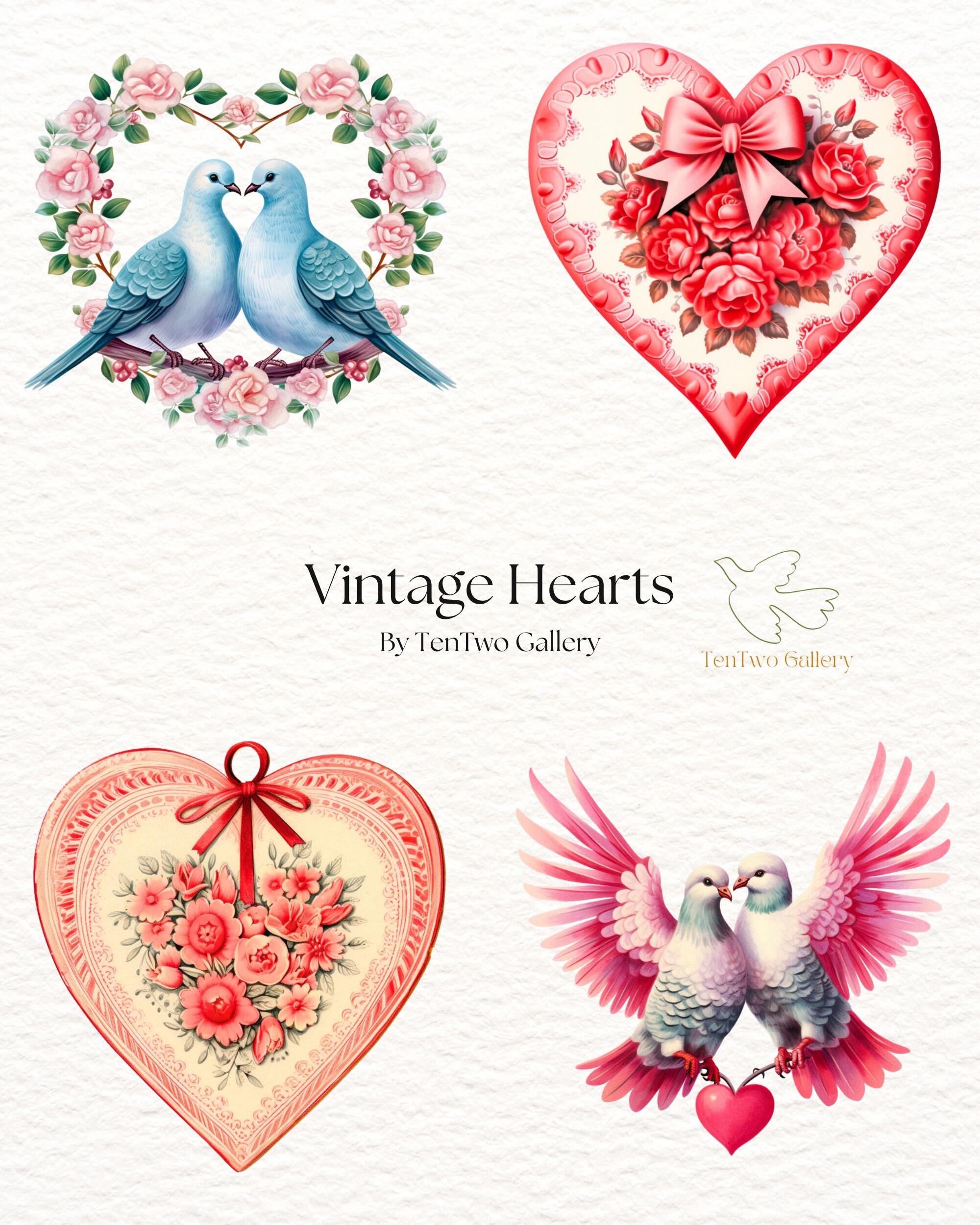 Vintage Hearts Clipart | Valentines Day Clipart | Retro Hearts PNG ...
