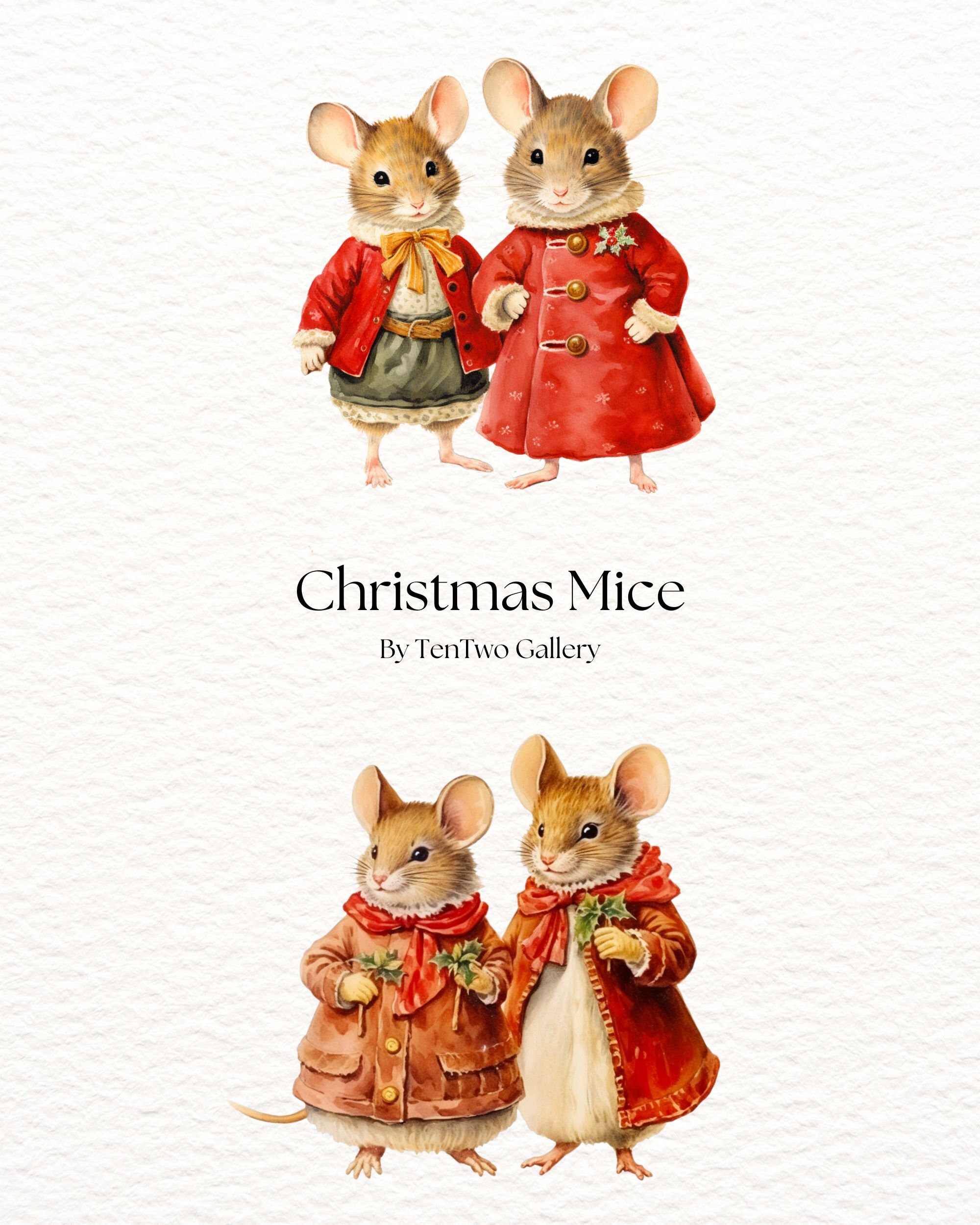 Christmas Mice Clipart Watercolor Winter Bundle Vintage Christmas ...