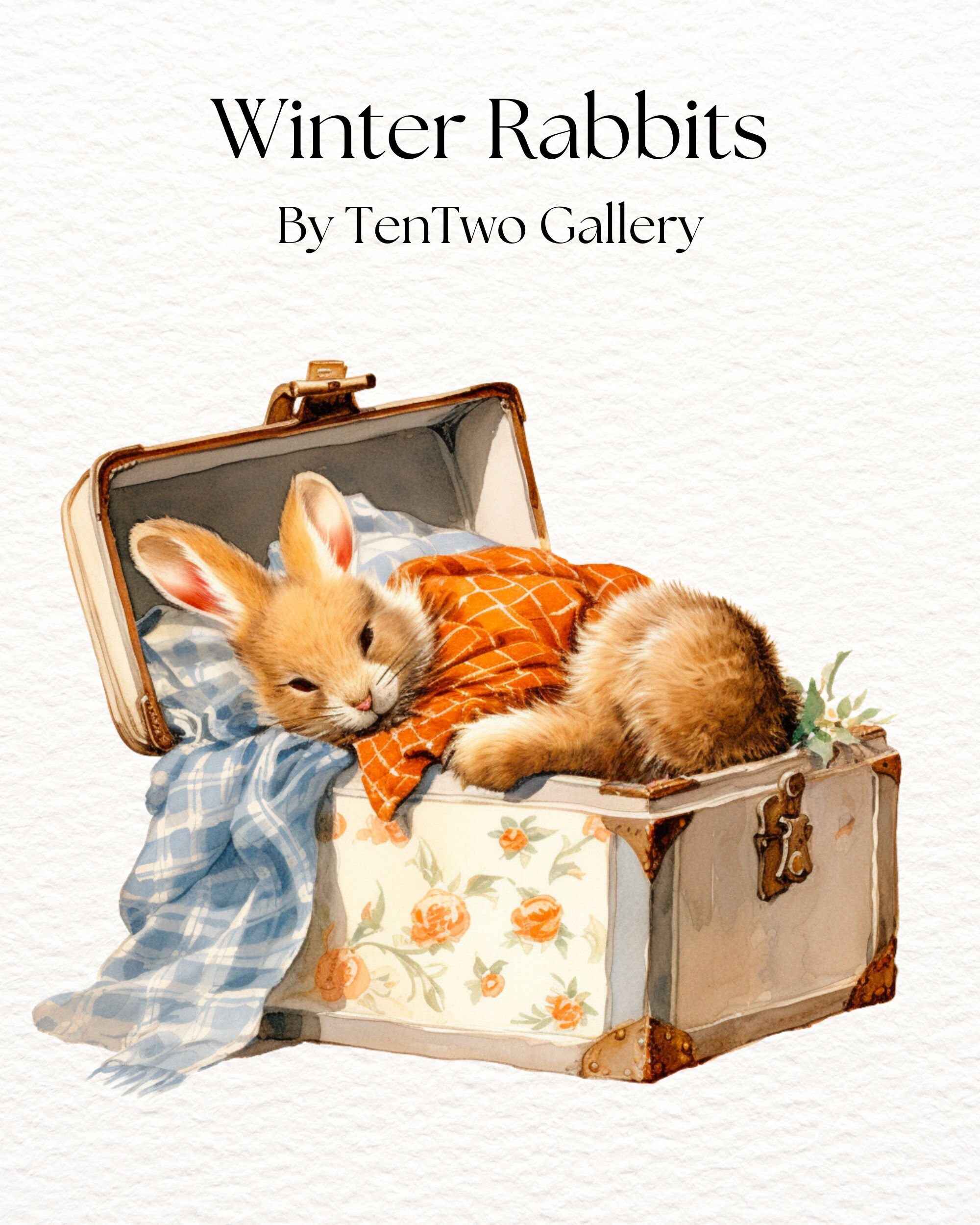 Winter Rabbits Clipart Watercolor Bunny Clipart Cute Winter Animals ...