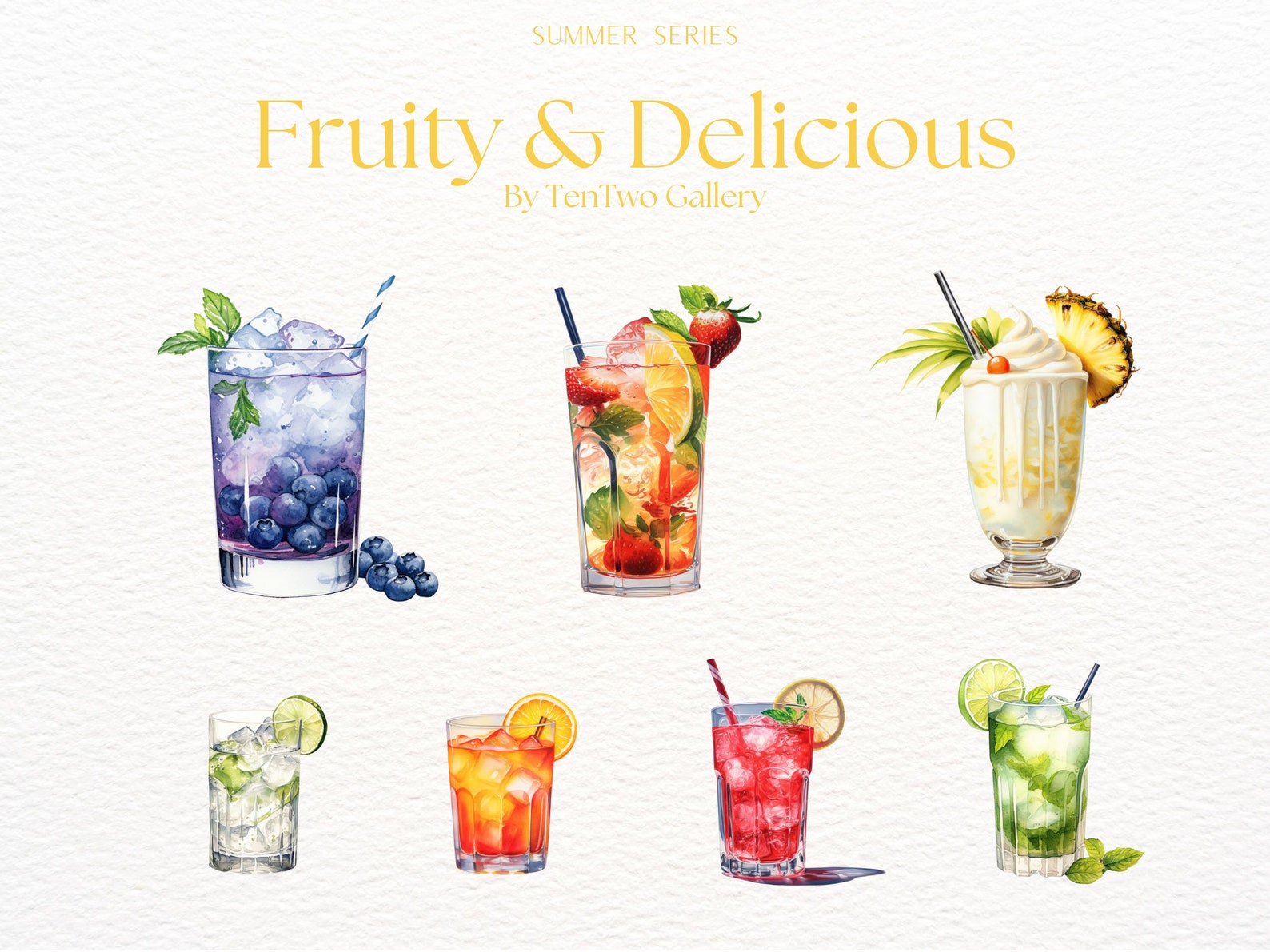 Watercolour Summer Drinks Clipart, Summer Cocktails PNG, Summertime ...