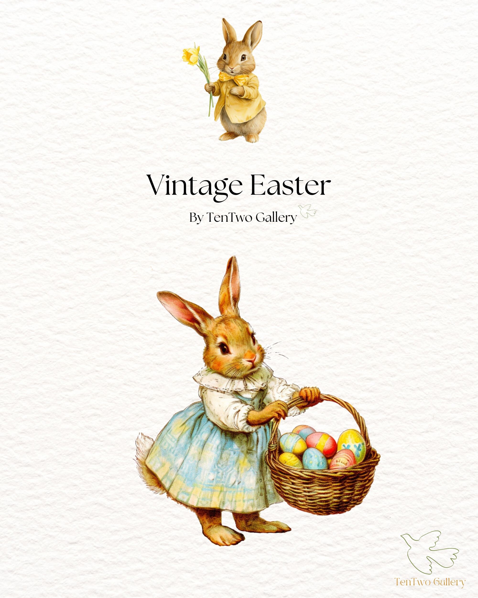 Vintage Easter Clipart, Easter Bunny, Easter Egg, Easter Basket, Spring ...
