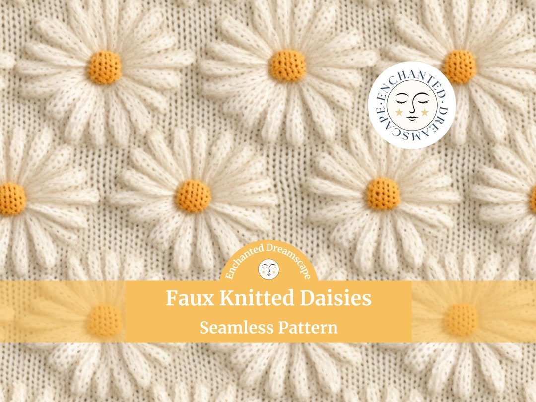 Faux Knitted Daisies Seamless Pattern, Floral Knit Seamless File for ...