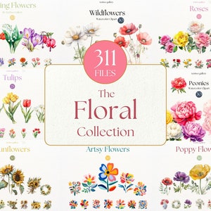 Floral Value Clipart Bundle, Watercolor Floral PNG Graphics, Spring ...