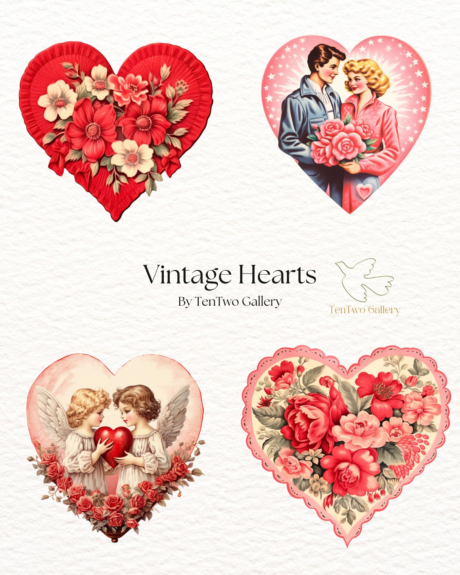 Vintage Hearts Clipart | Valentines Day Clipart | Retro Hearts PNG ...
