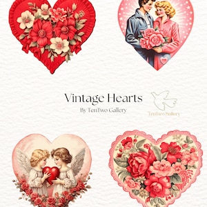 Vintage Hearts Clipart | Valentines Day Clipart | Retro Hearts PNG ...
