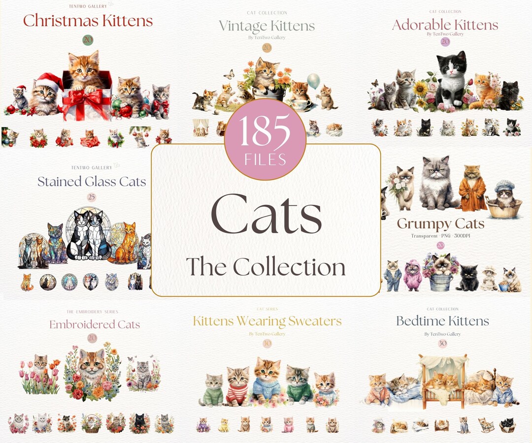 Cat Clipart Collection, Cute Kittens Clipart, Cat Value Bundle, Floral ...