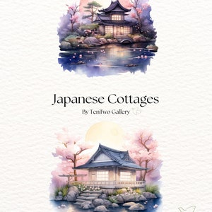 Watercolor Japanese Cottages Clipart | Japanese Cottagecore Clipart ...