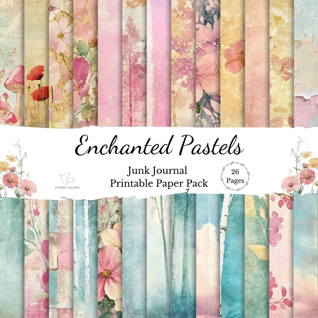 Enchanted Pastels Printable Paper Pack Grungy Junk Journal Digital ...