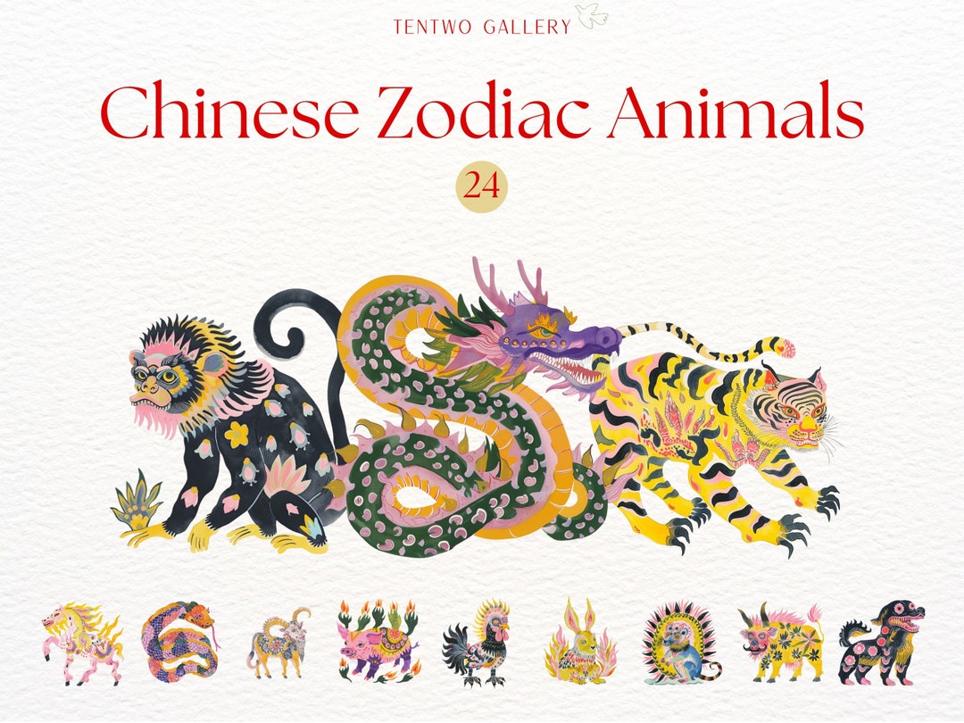 Chinese Zodiac Animals Clipart, Eastern Astrology Graphics, Chinese ...