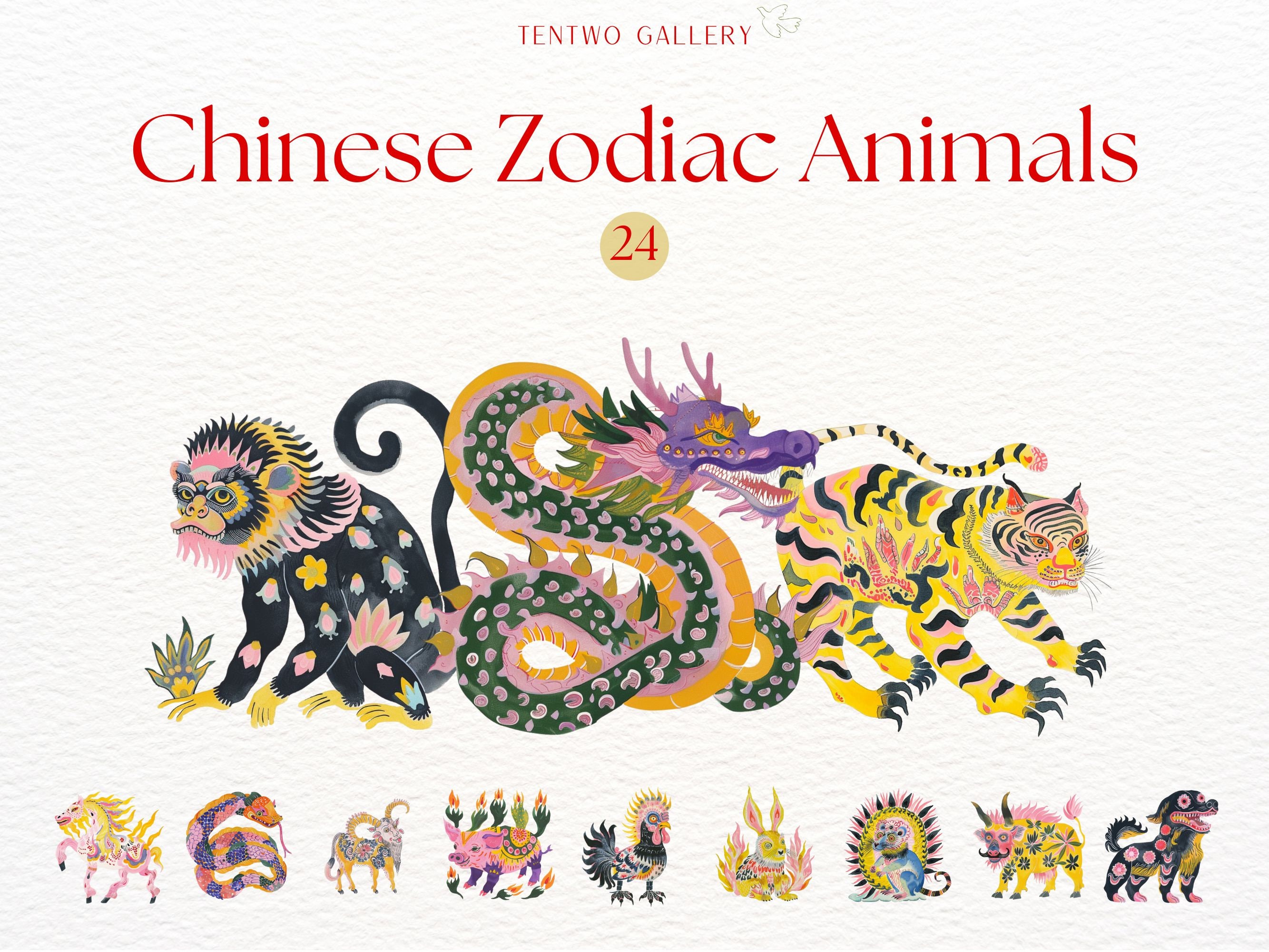Chinese Zodiac Animals Clipart, Eastern Astrology Graphics, Chinese ...