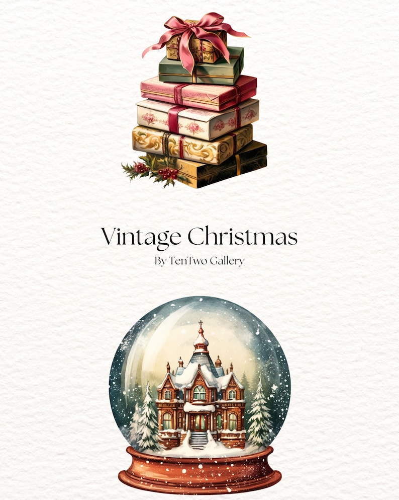 Vintage Christmas Clipart Bundle Retro Christmas Illustrations ...