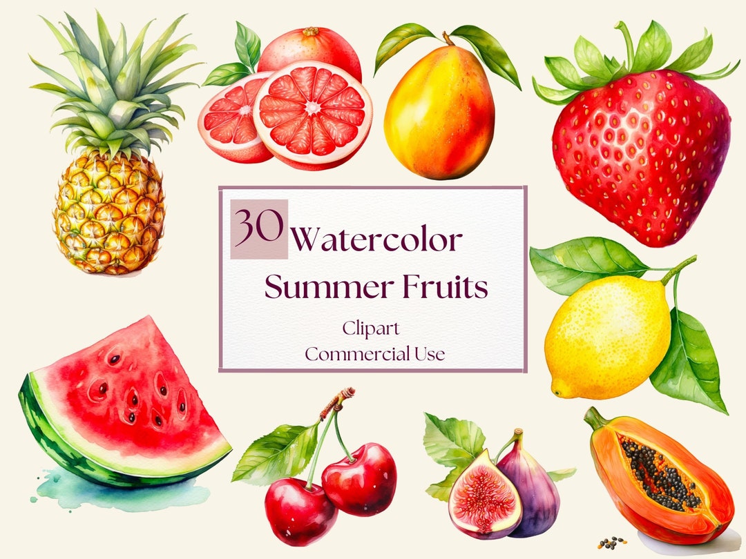 Watercolour Summer Fruits Clipart Bundle | Fruit PNG | Tropical Fruits ...