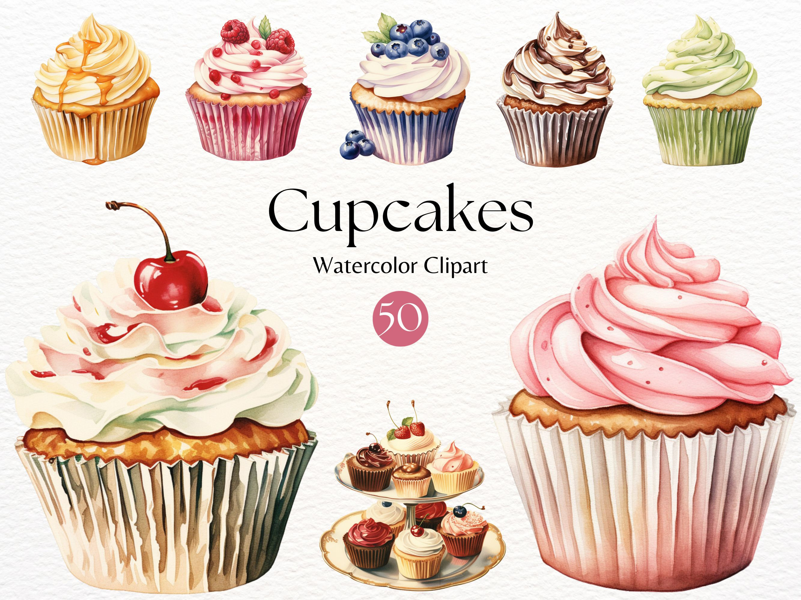 Watercolour Cupcakes Clipart | Vintage Cupcake Sublimation | Desserts ...