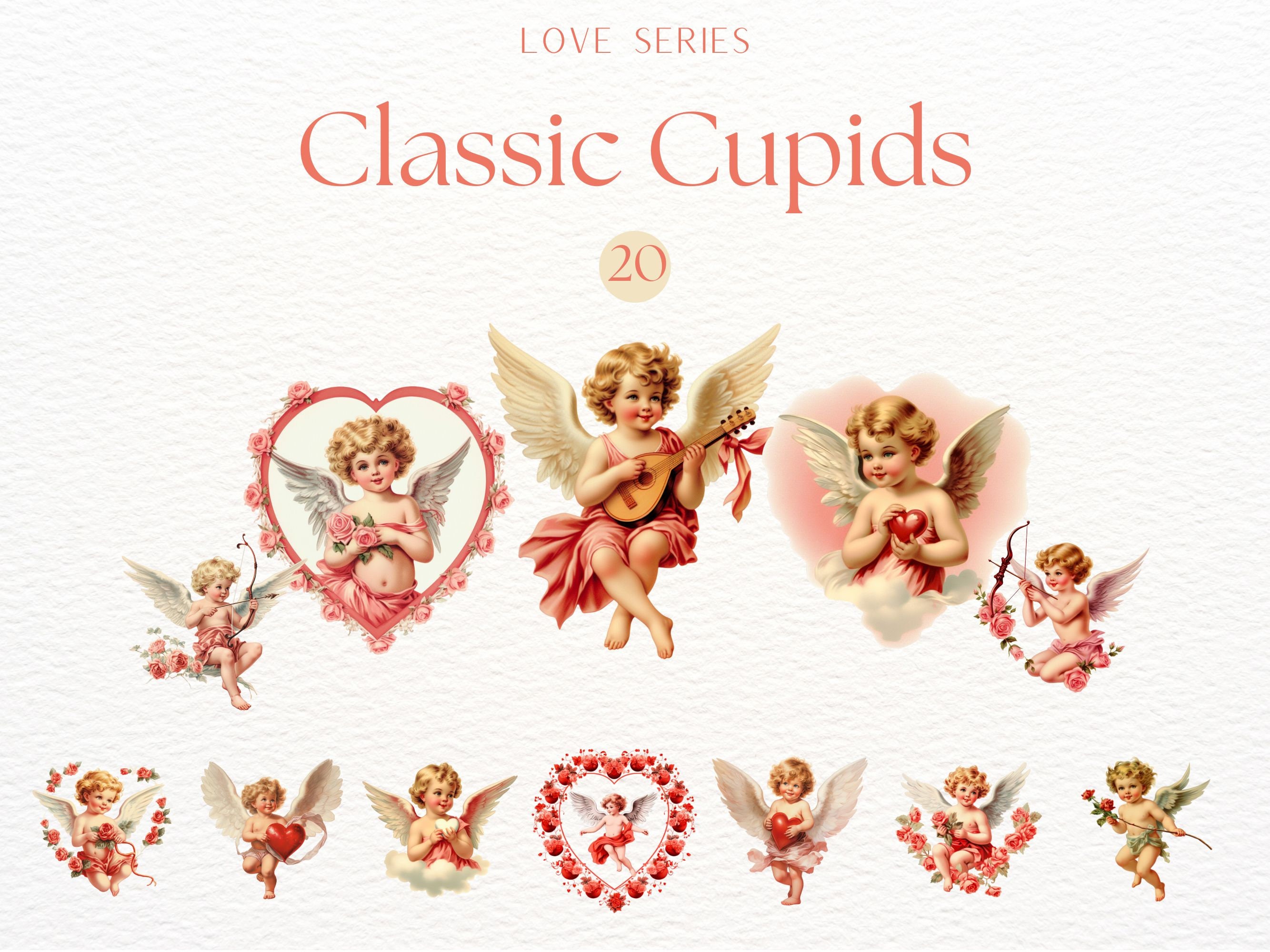 Classic Cupid Illustrations Clipart, Vintage Valentines Clipart, Love ...