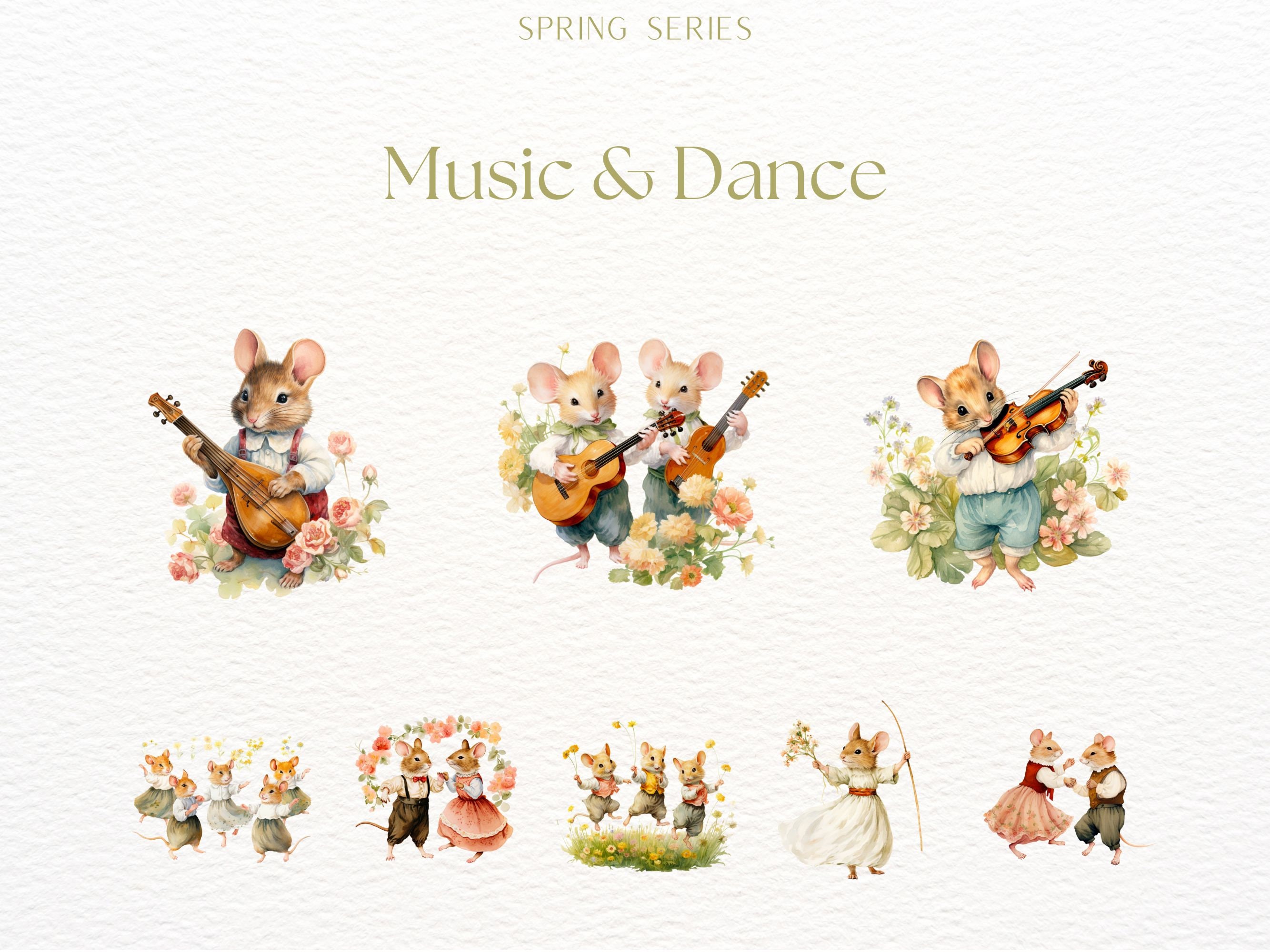 Watercolor Spring Mice Clipart, Cute Mice Clipart, Spring Sublimation ...