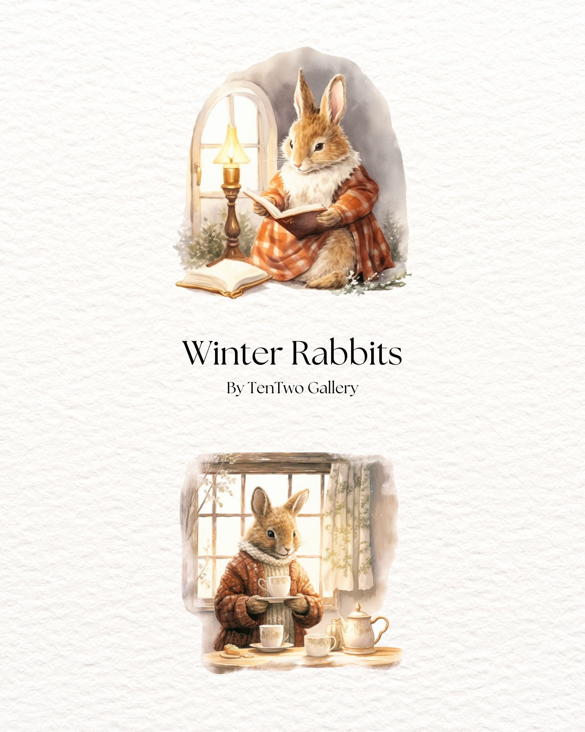Winter Rabbits Clipart Watercolor Bunny Clipart Cute Winter Animals ...