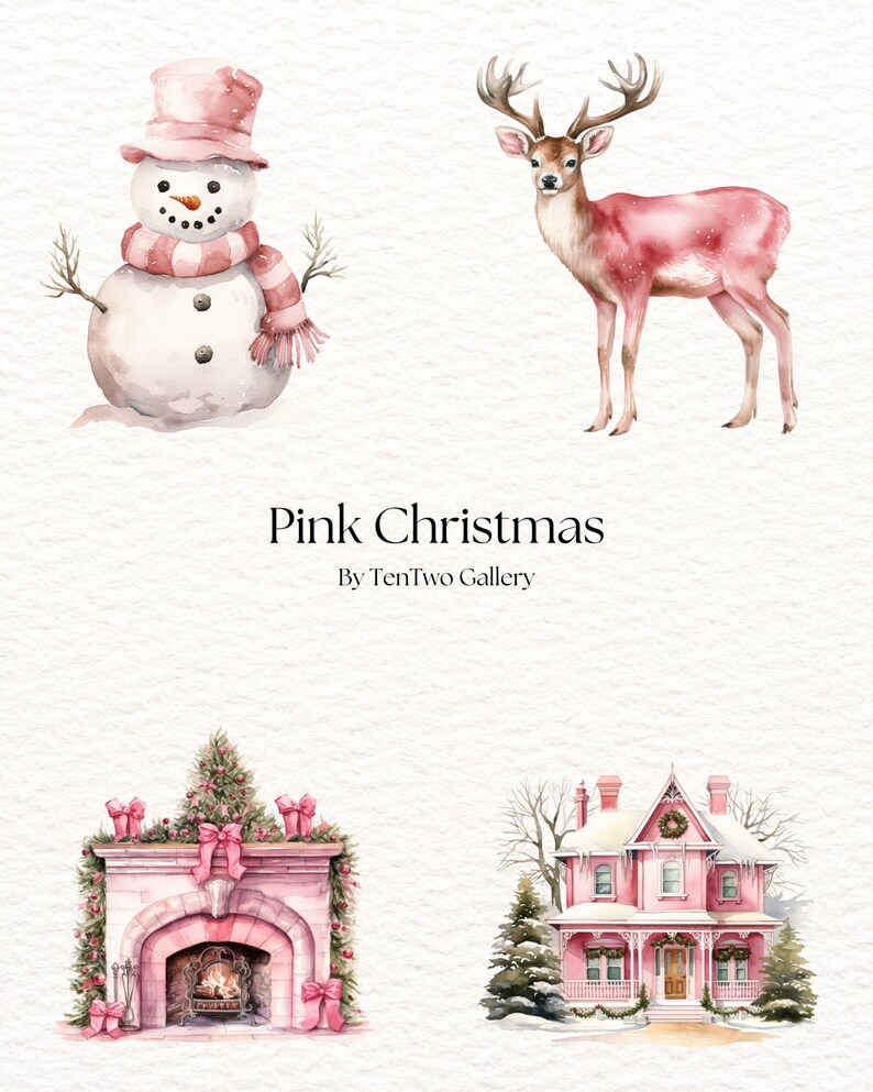 Pink Christmas Clipart | Watercolor Clipart | Christmas Sublimation ...