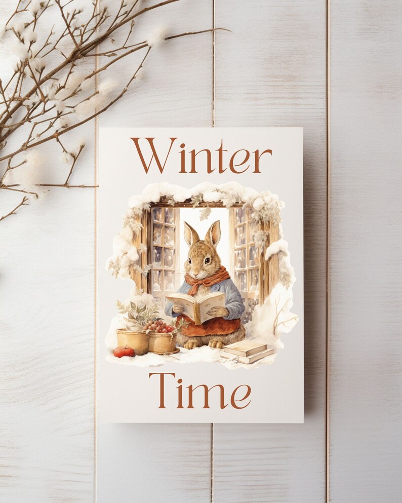 Winter Rabbits Clipart | Watercolor Bunny Clipart | Cute Winter Animals ...