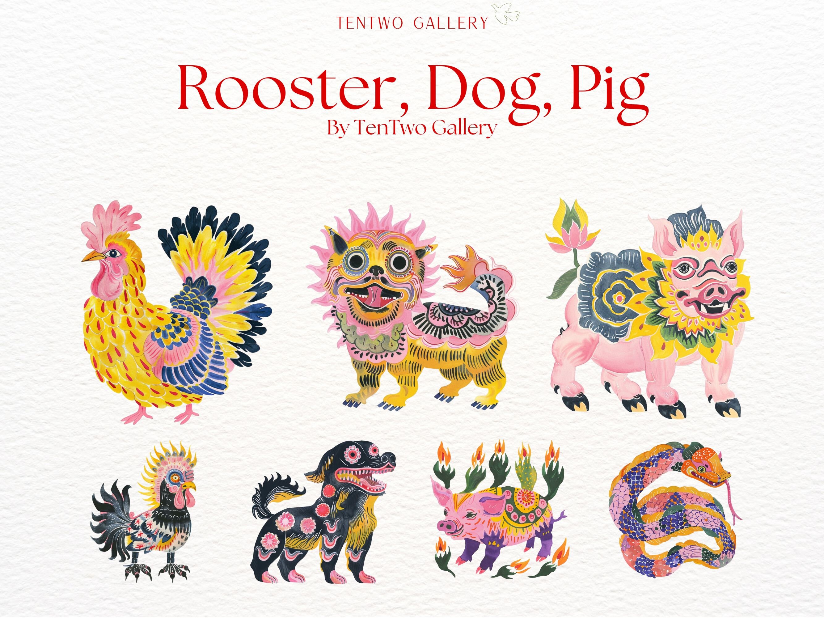 Chinese Zodiac Animals Clipart, Eastern Astrology Graphics, Chinese ...